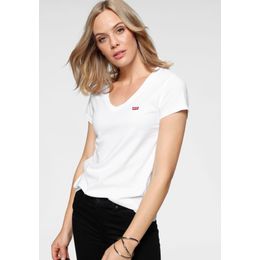 Levi's LEVI'S Damen V-Shirt "Perfect Tee", wei&szlig;, Basic, Gr. M, bestickt, unifarben, Jersey, Obermaterial: 100% Baumwolle, Shirts, mit kleinem Batwing- Logo