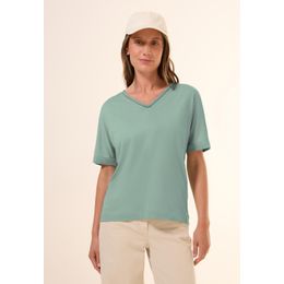 T-Shirt Cecil, Damen, Gr. M (40), gr&uuml;n (matcha gr&uuml;n), Web, 50% Baumwolle, 50% Modal, unifarben, normal normal, V-Ausschnitt, abgesteppt, Shirts T-Shirt, mit V-Ausschnitt