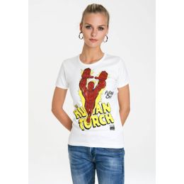 logoshirt Damen T-Shirt "Human Torch – Flame On", weiß, Gr. XS, bedruckt, 100% Baumwolle, Shirts, mit lizenziertem Originaldesign