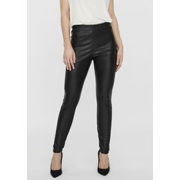 V&eacute;ro Moda VERO MODA Damen Lederimitathose "VMGANA MR PL LEGGING", schwarz, Gr. XS, leicht gl&auml;nzend, unifarben, Web, Obermaterial: 95% Polyester, 5% Elasthan,