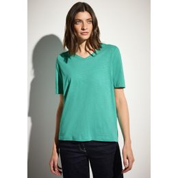 Cecil Damen V-Shirt, gr&uuml;n, Gr. XXL, unifarben, Web, 100% Baumwolle, Shirts, mit V-Ausschnitt