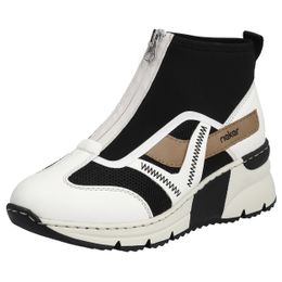 Rieker Damen Schlupfboots, Gr. 40, schwarz-weiß, Lederimitat, Textil, Schuhe, Keilabsatz, Sneaker, High Top-Sneaker mit modischen Ziernähten