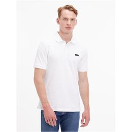 Calvin Klein Herren Poloshirt, weiß, Gr. L, bedruckt, unifarben, Web, Obermaterial: 96% Baumwolle, 4% Elasthan, Shirts, mit Calvin Klein Logo auf der