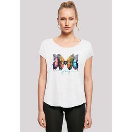 F4NT4STIC Damen T-Shirt "Schmetterling Illusion Long", wei&szlig;, Gr. S, Obermaterial: 100% Baumwolle, Shirts, Print