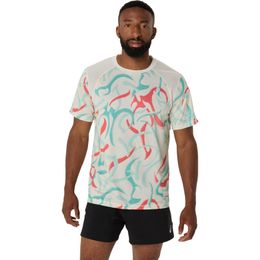 asics Damen Laufshirt "ROAD ALL OVER PRINT SS TOP", wei&szlig;, Gr. XXL, gemustert, Stoff, Obermaterial: 100% Polyester, Shirts