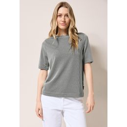 Rundhalsshirt Cecil, Damen, Gr. XL (44), gr&uuml;n (slate khaki), Stoff, 53% Viskose, 41% Polyester, 6% Elasthan, gestreift, comfort fit normal, U-Boot-Ausschnitt, B&uuml;ndchen, Shirts Rundhalsshirt, mit U-Boot-Ausschnitt