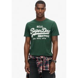Superdry Herren Rundhalsshirt "CLASSIC VL GRAPHIC T SHIRT", grün, Gr. S, bedruckt, Single Jersey, Obermaterial: 100% Baumwolle, Shirts