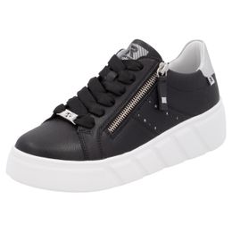 RIEKER SPORT Damen Plateausneaker, Gr. 37, schwarz-weiß, Leder, kontrastfarbene Details, Schuhe, Freizeitschuh, Halbschuh, Schnürschuh mit seitlicher