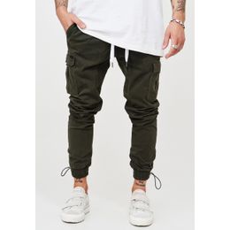 behype Herren Cargohose "YONAH", grün, Gr. 34, 97% Baumwolle, 3% Elasthan, Hosen, mit elastischem Bund