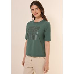 T-Shirt Cecil, Damen, Gr. L (42), grün (schwarz balmy khaki), Stoff, 63% Modal, 35% Baumwolle, 2% Elasthan, bedruckt, comfort fit normal, Rundhals, Bündchen, Shirts, mit Rundhalsausschnitt