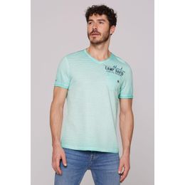 CAMP DAVID Herren V-Shirt, grün, Gr. S, bedruckt, bestickt, gestreift, Material: 100% Baumwolle, Shirts, mit offenen Kanten