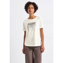 Street One Damen T-Shirt, wei&szlig;, Gr. 36, bedruckt, Web, 50% Baumwolle, 50% Modal, Shirts, mit U-Boot-Ausschnitt
