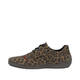Rieker Damen Schnürschuh, Gr. 41, braun, Lederimitat, animal-print, Schuhe, Sneaker, Halbschuh, Casual-Schnürer mit weicher Innensohle