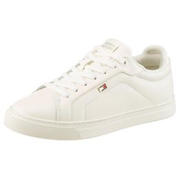 Tommy Hilfiger Damen Plateausneaker "WOMENS ICON COURT SNEAKER FLAG", Gr. 35, weiß, Leder, Lederimitat, Schuhe, Freizeitschuh, Schnürschuh, Halbschuh