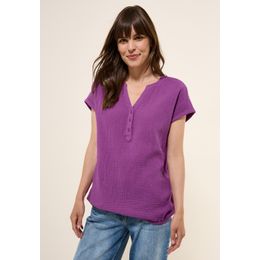 Kurzarmbluse Cecil, Damen, Gr. XXL (46), magenta lacquer, Web, 100% Baumwolle, Strukturmuster, normal normal, Rundhals, Umschlagbund, Blusen, mit Elastikbund