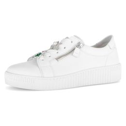 Gabor Damen Plateausneaker, Gr. 40, wei&szlig;, Kalbsleder, unifarben, Schuhe, Freizeitschuh, Halbschuh, Schn&uuml;rer mit edlen Schmuck-Motiven