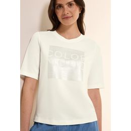 Cecil Damen T-Shirt, weiß, Gr. XXL, bedruckt, unifarben, Jersey, Obermaterial: 63% Modal, 35% Baumwolle, 2% Elasthan, Shirts, mit Folienprint