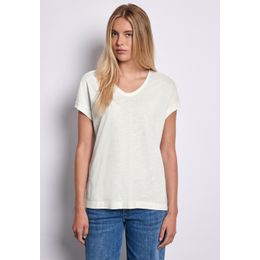 Damen T-Shirt, weiß, Gr. 34, STREET ONE STUDIO, unifarben, Web, 50% Modal, 50% Baumwolle, Shirts, mit V-Ausschnitt