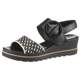 Gabor Damen Keilsandalette, Gr. 38, schwarz-wei&szlig;, Nappaleder, Flechtoptik, Schuhe, Sommerschuh, Riemchensandale mit Klett unter der Zierschlie&szlig;e