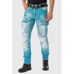 Cipo & Baxx CIPO & BAXX Herren Cargojeans "Jeans", gr&uuml;n, Basic, Gr. 38, unifarben, 98% Baumwolle, 2% Elasthan, Jeans, im Used-Look, CD-523