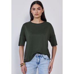T-Shirt STREET ONE STUDIO, Damen, Gr. 34, gr&uuml;n (desert pine gr&uuml;n), Stoff, 65% Modal, 35% Polyester, unifarben, loose fit normal, Rundhals, abgesteppt, Shirts T-Shirt, aus softem Materialmix