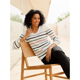 Classic Basics Damen V-Ausschnitt-Pullover "V-Pullover", schwarz-wei&szlig;, Gr. 54, gemustert, gestreift, mehrfarbig, 100% Polyacryl, Pullover