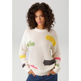 Aniston CASUAL Damen Strickpullover, wei&szlig;, Gr. 40, unifarben mit Farbeins&auml;tzen, Strick, Obermaterial: 100% Baumwolle, Pullover, mit eingestrickten