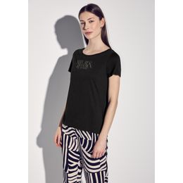 Street One Damen T-Shirt, schwarz, Gr. 34, bedruckt, Web, 50% Baumwolle, 50% Modal, Shirts, im soften Baumwoll-Mix