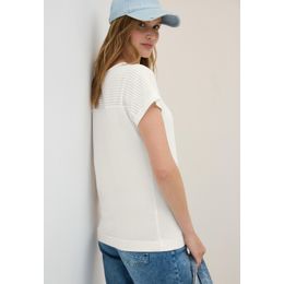 Cecil Damen T-Shirt, wei&szlig;, Gr. M, unifarben, Jersey, Obermaterial: 50% Baumwolle, 50% Modal, Shirts, in Ausbrenner-Optik