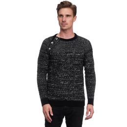 Rusty Neal Herren Strickpullover, schwarz-wei&szlig;, Gr. L, unifarben, 75% Polyacryl, 25% Baumwolle, Pullover, mit modischen Kn&ouml;pfen