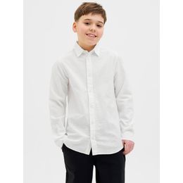 Jack & Jones Jungen Langarmhemd "JJEBREEZE SHIRT LS SN JNR", wei&szlig;, Gr. 128, JACK & JONES JUNIOR, unifarben, Web, Obermaterial: 70% Baumwolle, 30% Leinen, Hemden