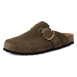 Tamaris Damen Clog, Gr. 41, grün, Veloursleder, unifarben, Schuhe, Hausschuh, Schupfschuh, Bequemschuh mit verstellbarer Schnalle