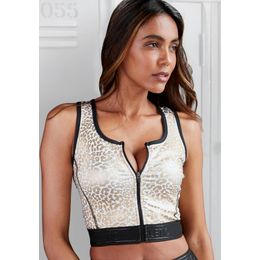 active by Lascana LASCANA ACTIVE Damen Crop-Top, weiß, Gr. L, animal-print, bedruckt, Jersey, Obermaterial: 85% Polyester, 15% Elasthan, Tops, Sporttop mit glänzendem