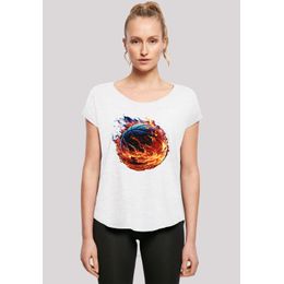 F4NT4STIC Damen T-Shirt "Basketball On Fire Sport LONG", wei&szlig;, Gr. XS, Obermaterial: 100% Baumwolle, Shirts, Print