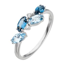 Jobo Damen Diamantring, 52, SI = kleine Einschlüsse, Diamanten Weißgold 585, weiß, Diamanten, Weißgold 585, Fingerringe, 585 Weißgold mit Blautopas