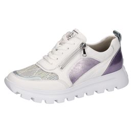 Waldläufer WALDLÄUFER Damen Plateausneaker "H-AJALA", Gr. 3,5, weiß, Lackleder, Nappaleder, Textil, kontrastfarbene Details, Schuhe, Halbschuh, Schnürschuh,