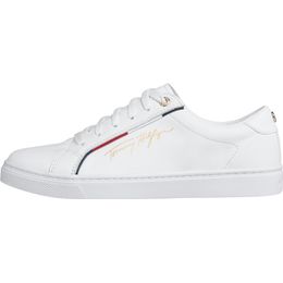 Tommy Hilfiger Damen Sneaker "TOMMY HIFLIGER SIGNATURE SNEAKER", Gr. 36, weiß, Leder, Lederimitat, Schuhe, mit bunter Paspellierung, Freizeitschuh,