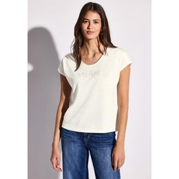 Street One Damen T-Shirt, wei&szlig;, Gr. 34, unifarben, Stoff, 80% Polyester, 20% Viskose, Shirts, mit abgerundetem V-Ausschnitt