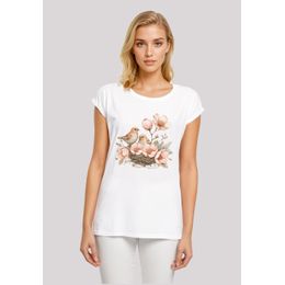 F4NT4STIC Damen T-Shirt "Vogelnest Blumen", wei&szlig;, Gr. XS, Obermaterial: 100% Baumwolle, Shirts, Premium Qualit&auml;t