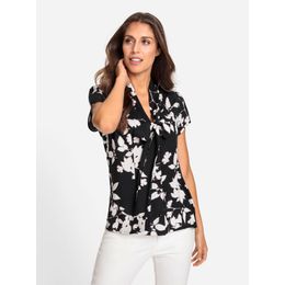 Heine Damen Druckbluse, schwarz-weiß, Gr. 44, bedruckt, geblümt, gemustert, 100% Viskose, Blusen