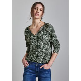 Street One Damen Langarmshirt, grün, Gr. 44, bedruckt, Jersey, Obermaterial: 50% Baumwolle, 50% Modal, Shirts, mit All-Over Print