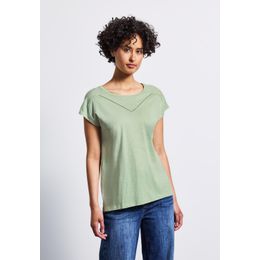 Street One Damen T-Shirt, grün, Gr. 46, unifarben, Web, 50% Modal, 50% Baumwolle, Shirts, mit Schlitz am Saum