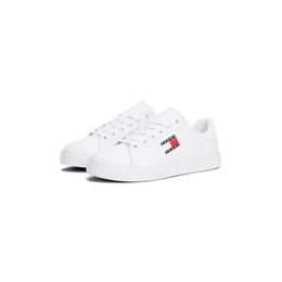 Tommy Jeans Damen Plateausneaker "TJW LOGO OUTSOLE SNEAKER ESS", Gr. 36, wei&szlig;, Leder, Lederimitat, Schuhe, Freizeitschuh, Halbschuh, Schn&uuml;rschuh mit