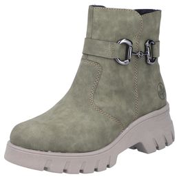 Rieker Damen Winterstiefelette, Gr. 42, gr&uuml;n, Lederimitat, Schuhe, Winterboots, Plateausohle, mit Zierschnalle und Innenrei&szlig;verschluss