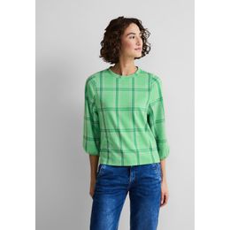 Street One Damen 3/4-Arm-Shirt, grün, Gr. 42, kariert, Stoff, 34% Viskose, 63% Polyester, 3% Elasthan, Shirts, mit Rundhalsausschnitt