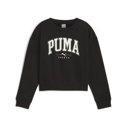 Puma Mädchen Sweatshirt "SQUAD CREW FL G", schwarz, Gr. 128, bedruckt, Fleece, Obermaterial: 66% Baumwolle, 34% Polyester, Sweatshirts