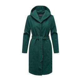 Marikoo Damen Kurzmantel "Kailii", grün, Gr. XXXL, 90% Polyester, 10% Viskose, Mäntel, Eleganter Wickel Mantel mit Taillengürtel und Oversized Hood