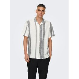 Only & Sons ONLY & SONS Herren Kurzarmhemd "ONSCAIDEN SS STRIPE LINEN RESORT NOOS", weiß, Basic, Gr. XXL, unifarben, Web, Obermaterial: 55% Baumwolle, 45%