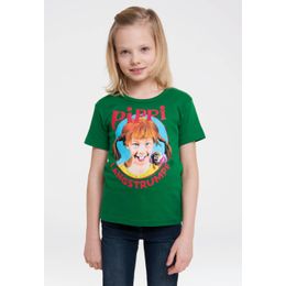 logoshirt M&auml;dchen T-Shirt "Pippi Langstrumpf Portrait", gr&uuml;n, Gr. 92, bedruckt, 100% Baumwolle, Shirts, mit coolem Pippi Langstrumpf-Print