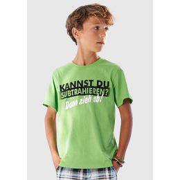 Kidsworld Jungen T-Shirt "KANNST DU SUBTRAHIEREN?", grün, Basic, Gr. 176, bedruckt, Jersey, Obermaterial: 100% Baumwolle, Shirts, Kurzarm, mit